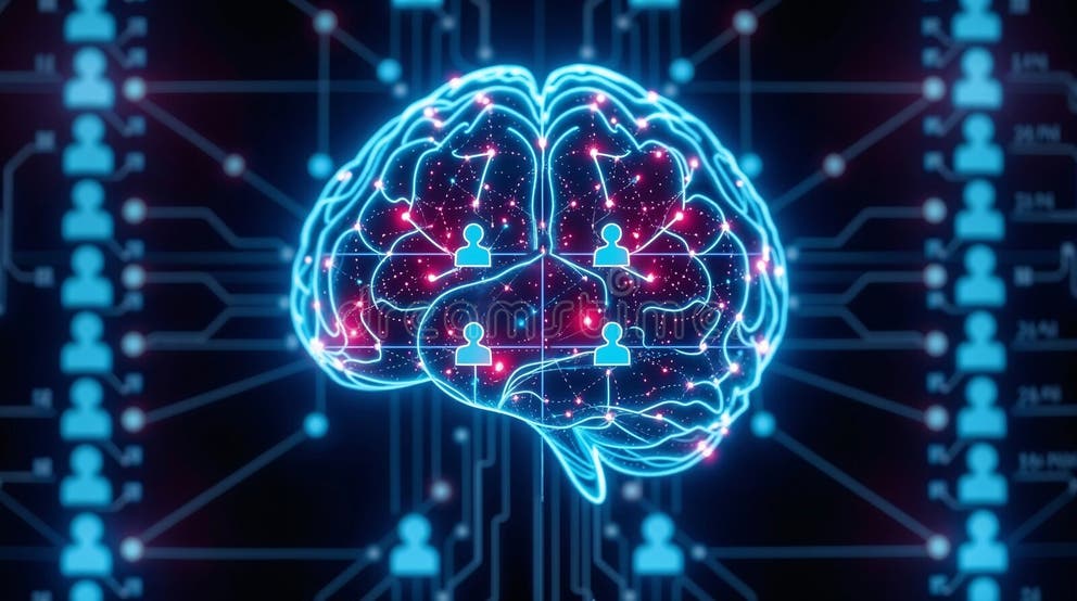 Blue Brain Hologram Interconnected with Grid of Social Media Profiles ...