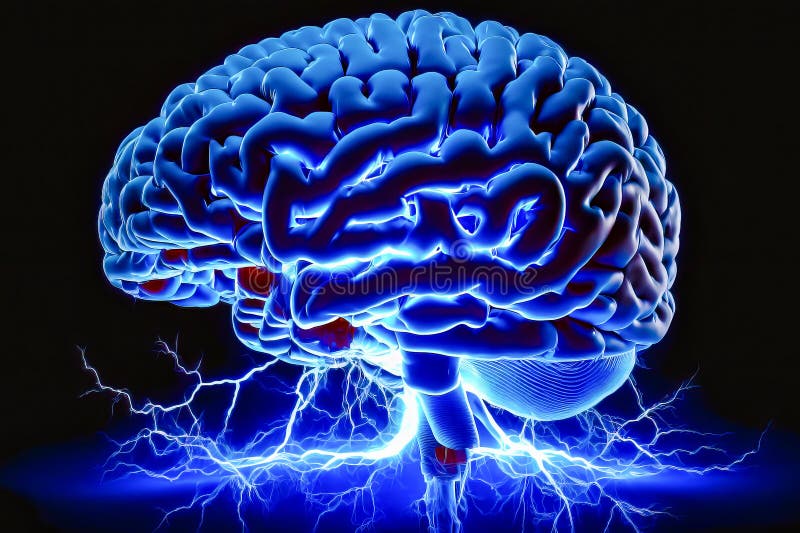 Blue Brain with Lightning Coming Out of it. Generative AI Stock Image ...