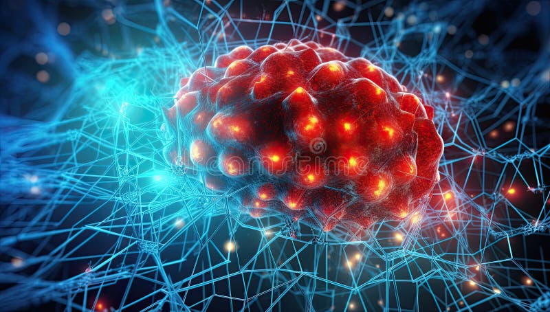 A Blue Brain Surrounded by Dots and Connections, in the Style of ...