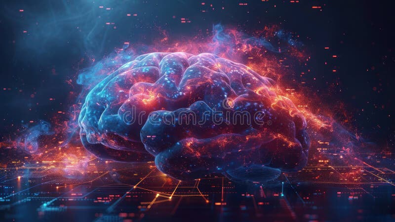 Blue Brain Waves: Abstract Glowing Brain with Color Lines Stock ...