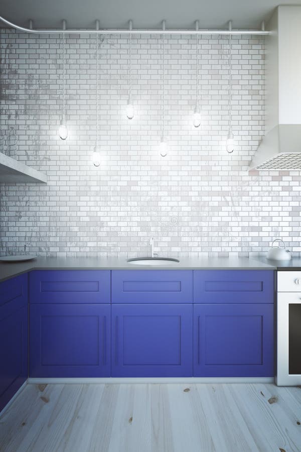 Blue brick kitchen stock illustration. Illustration of cabinets - 68222955