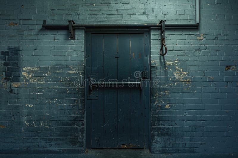 A Blue Brick Wall with a Locked Door and Chain, Perfect for Use in ...