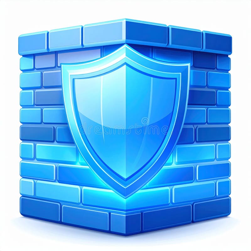 Blue Brick Wall with Protective Shield: Digital Security Concept Stock ...