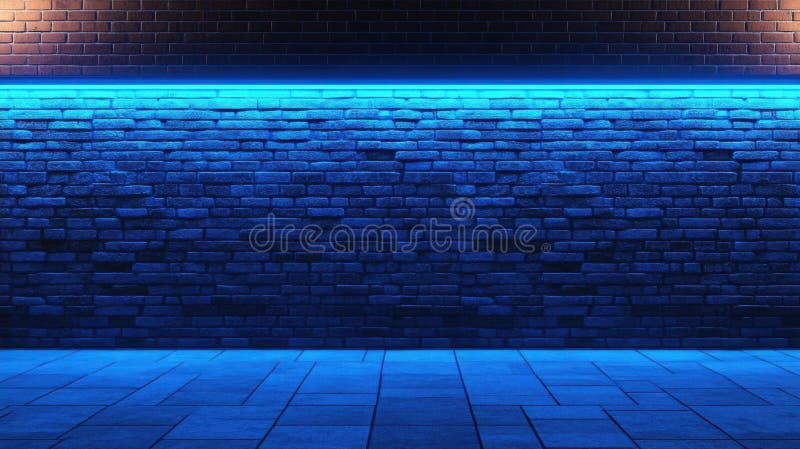 Blue Brick Wall Shines with Neon Light, Modern Architecture Concept ...