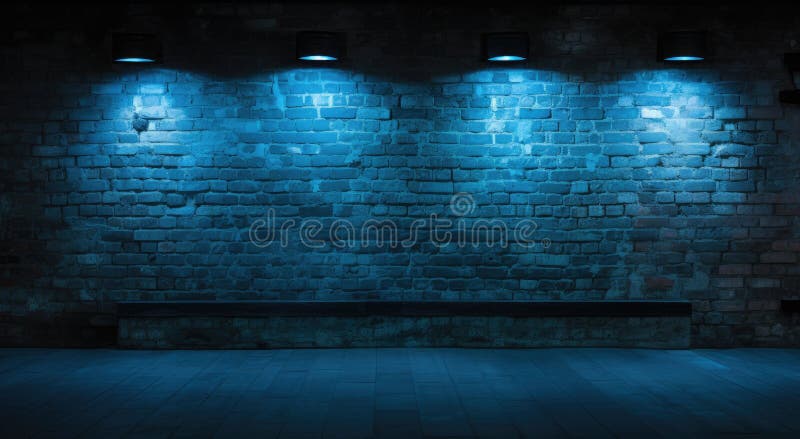 Blue Brick Wall with Spotlights. 3D Rendering Stock Illustration ...