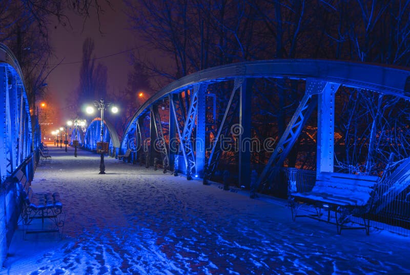 Blue Bridge, Lighted in the Night Editorial Stock Photo - Image of ...