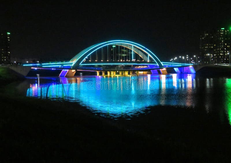 Blue bridge at night stock image. Image of beautiful - 160902357