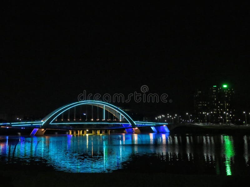 Blue bridge at night stock image. Image of island, magical - 160902373