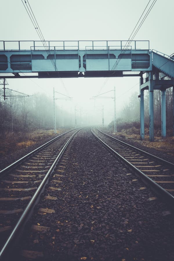 Blue Bridge Over Railway Tracks Stock Image - Image of brown, wire ...