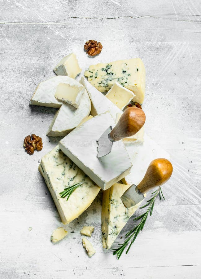 Brie and Blue Cheese and Nuts Stock Photo - Image of natural, mold ...