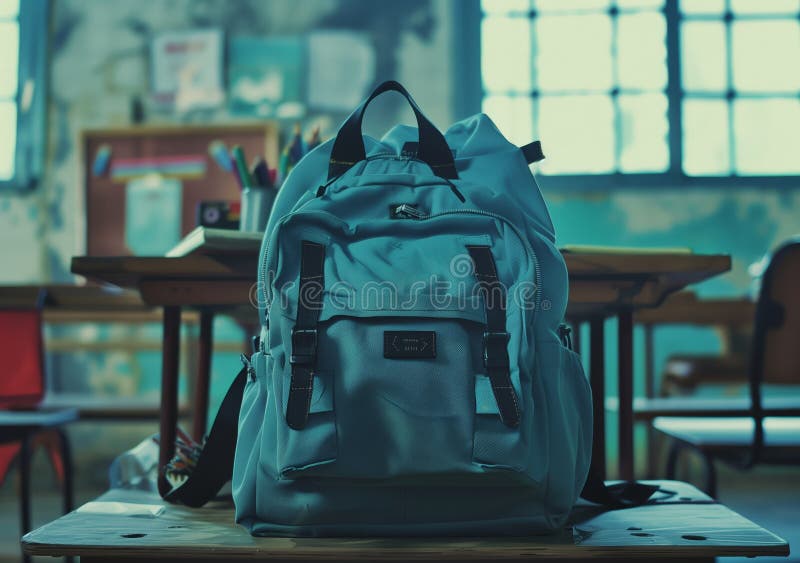 The Blue Briefcase Against a Blue Classroom. Backpack, School Briefcase ...