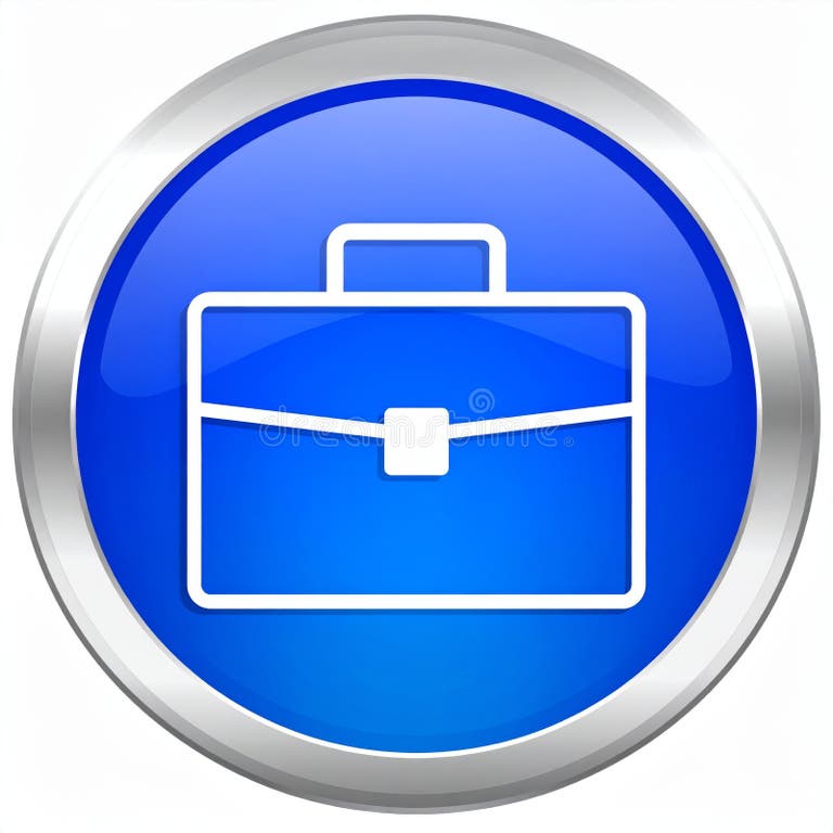 Blue Briefcase Icon on a Shiny Silver Button Stock Illustration ...