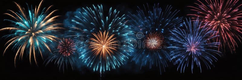 Blue Bright Celebration Fireworks on Plain Black Sky Ai Generated Stock ...