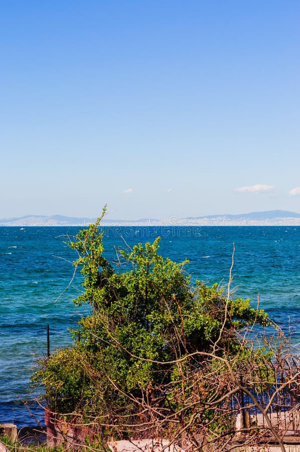 Blue Bright Sea View with Islands on the Horizon Stock Image - Image of ...