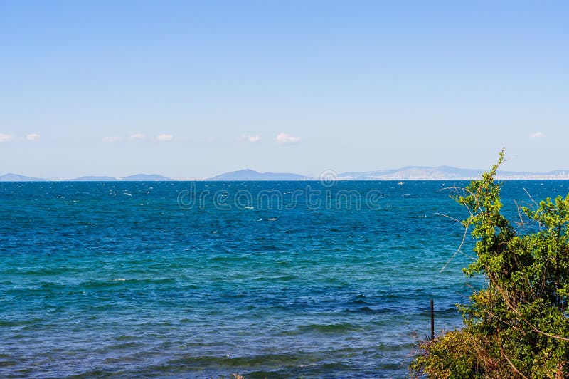 Blue Bright Sea View with Islands on the Horizon Stock Image - Image of ...