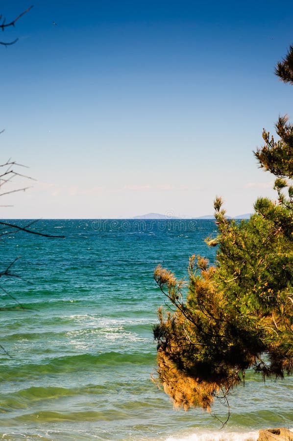 Blue Bright Sea View with Islands on the Horizon Stock Image - Image of ...