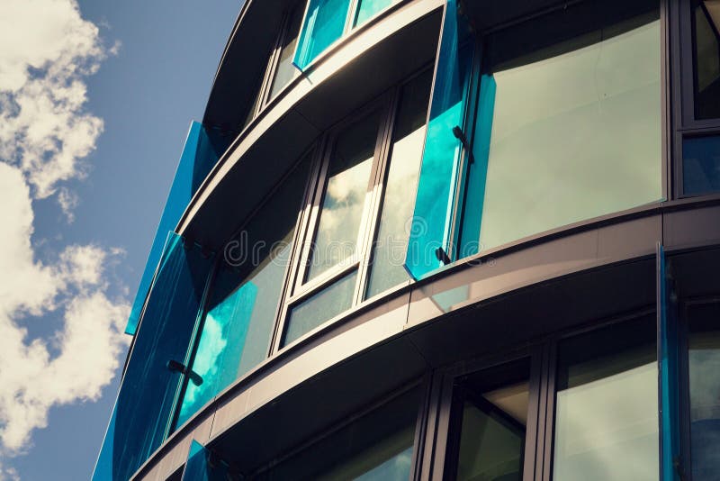 Blue Brise Soleil Sun Breakers on Modern Office Glass Building Stock ...