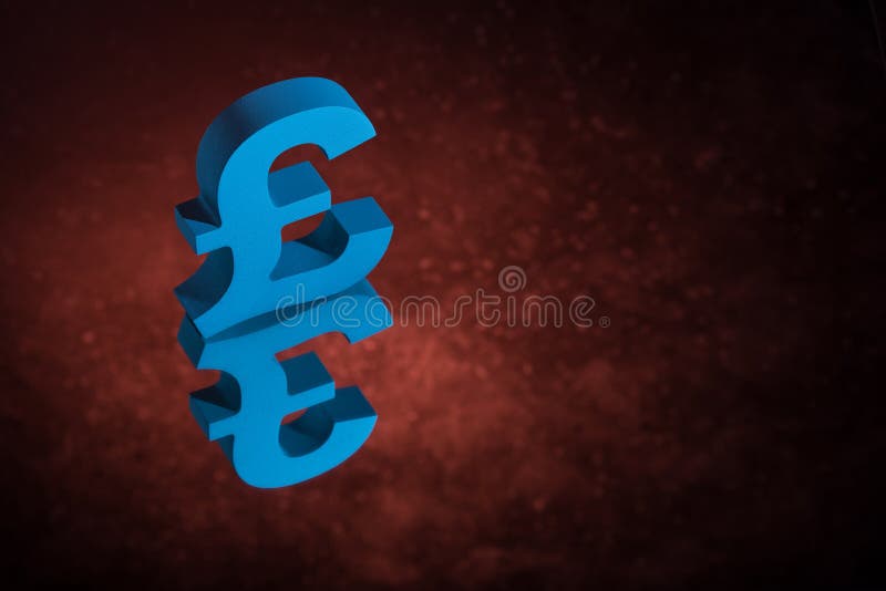 Blue British Currency Symbol or Sign with Mirror Reflection on Red ...