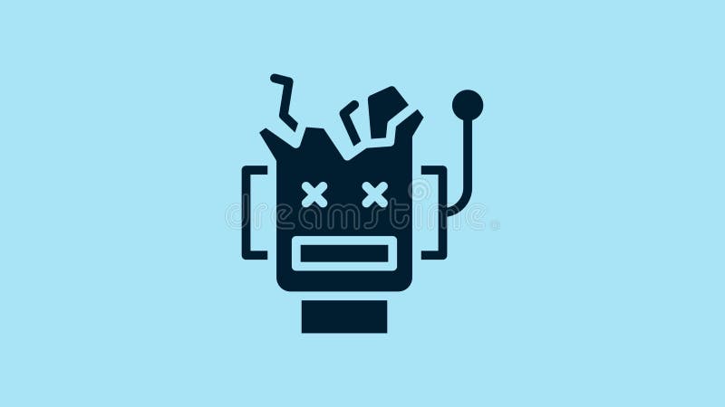 Blue Broken Robot Icon Isolated on Blue Background. Artificial ...