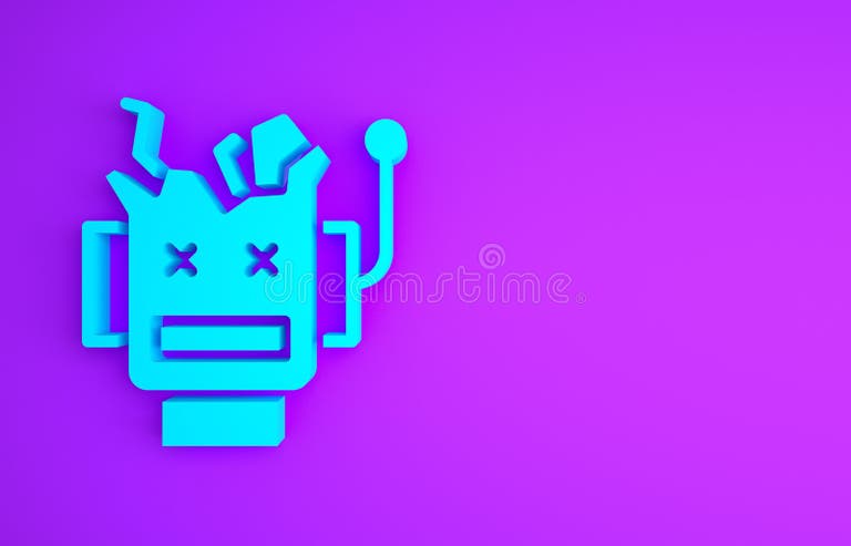 Blue Broken Robot Icon Isolated on Purple Background. Artificial ...