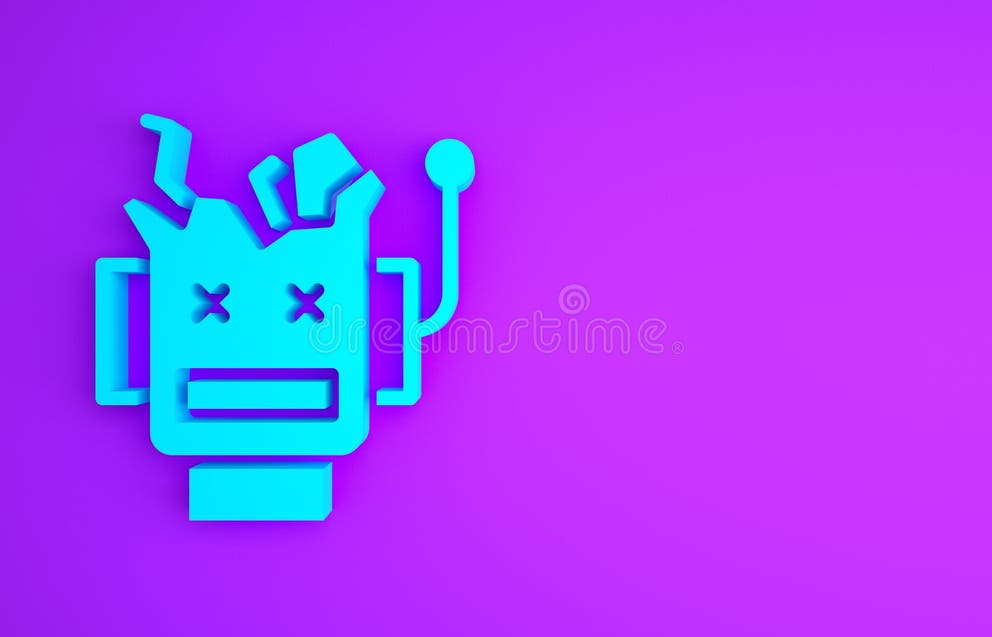 Blue Broken Robot Icon Isolated on Purple Background. Artificial ...