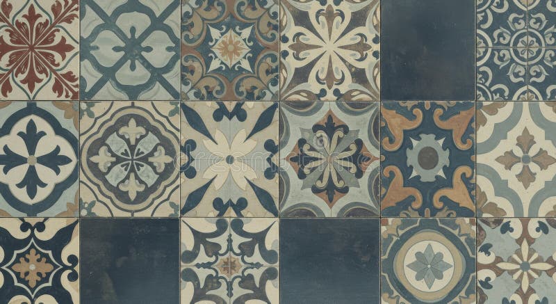 Blue Brown Beige Vintage Mosaic Tile Pattern Texture Stock Illustration ...