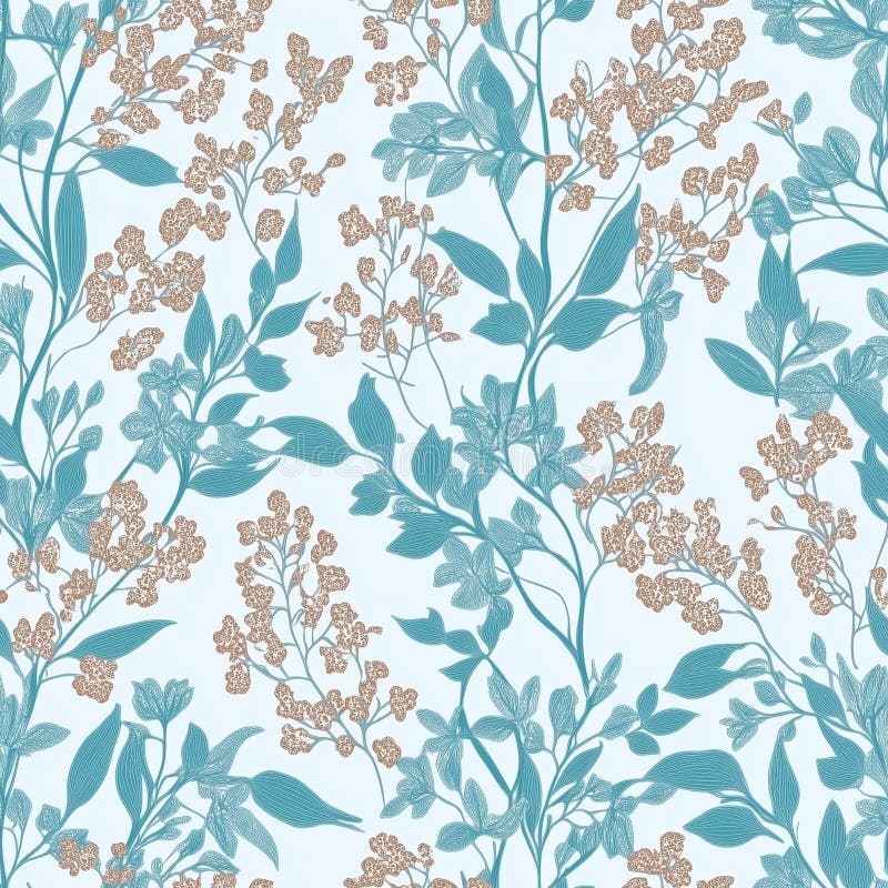 A Blue and Brown Floral Pattern with a Light Blue Background,seamless ...