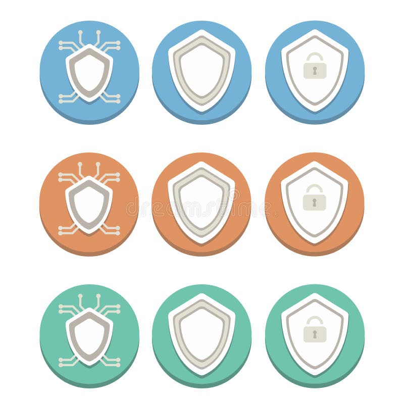 Blue, Brown and Green Icons, a Shield of Cybersecurity Stock Vector ...