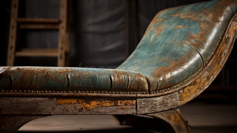 Rustic Vintage Twill Chaise Lounge with Authentic Blue Antique Leather ...