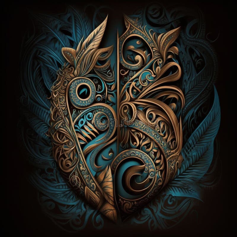 Blue and Brown Maori Pattern Drawing Stock Illustration - Illustration ...