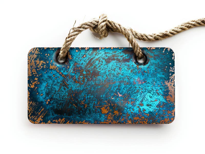 A Blue and Brown Metal Tag Hanging on a Rope Stock Photo - Image of ...