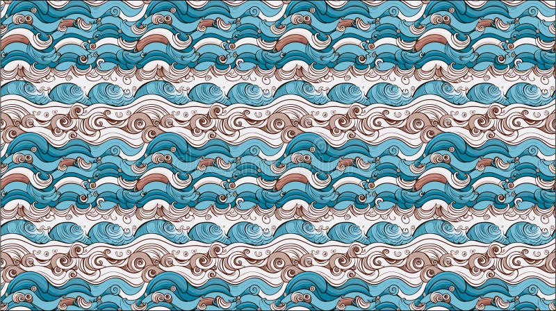 Blue and Brown Ocean Waves Pattern, Swirl Wave Design Stock Vector ...