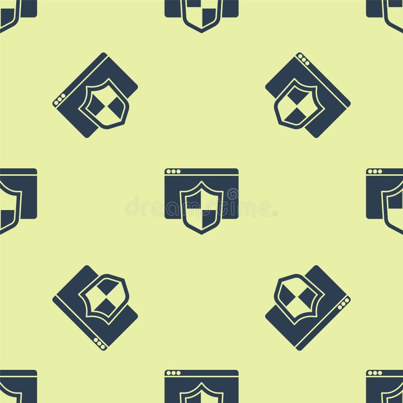 Blue Browser with Shield Icon Isolated Seamless Pattern on Yellow ...
