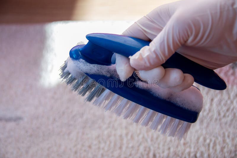 Blue Brush on the Floor and Hand. Cleaning the House Stock Image ...
