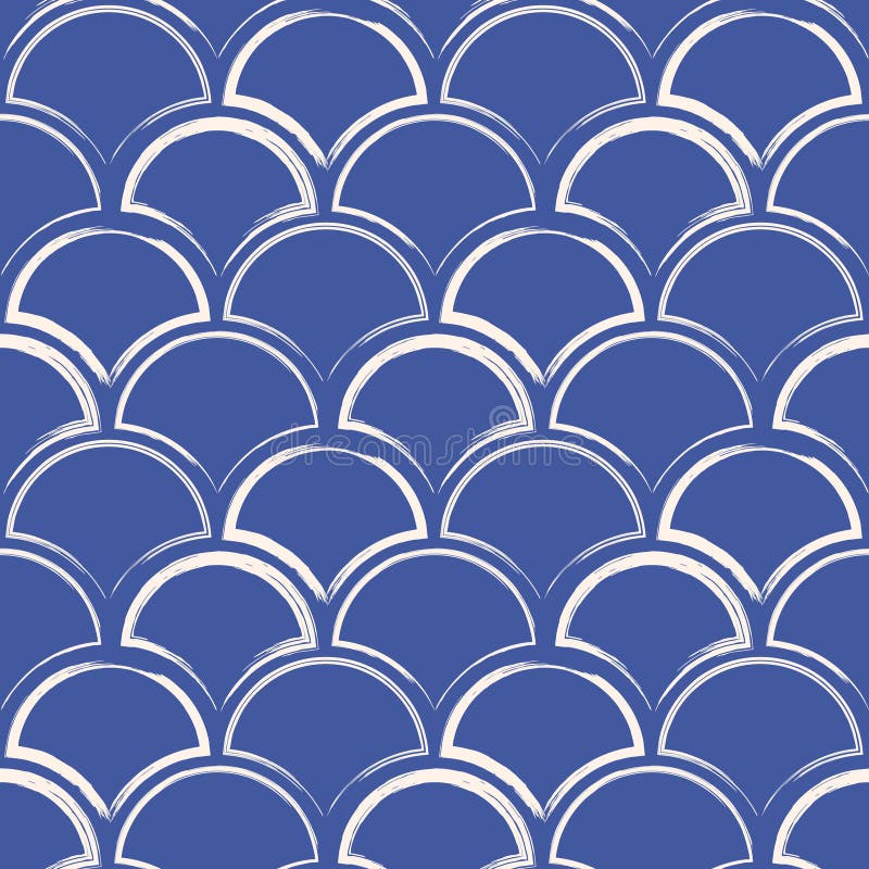 Blue Brush Lines Scallop Seamless Pattern. Stroke Arch Repeat ...