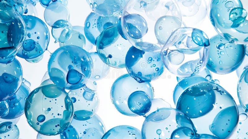 Blue Bubbles Floating on White Background Creating Abstract Aesthetic ...