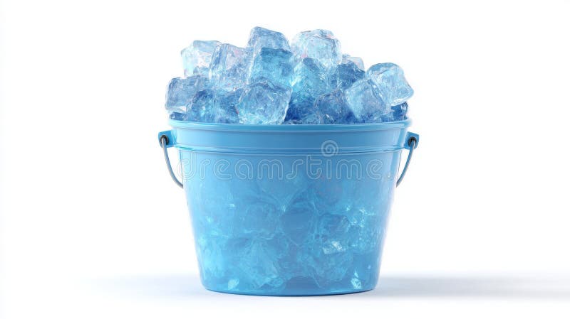 Blue Bucket Filled with Ice Cubes on White Background Stock ...