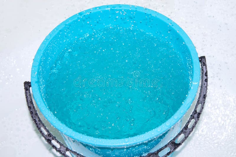 Blue Bucket Filled with Water Stock Image - Image of refreshing ...