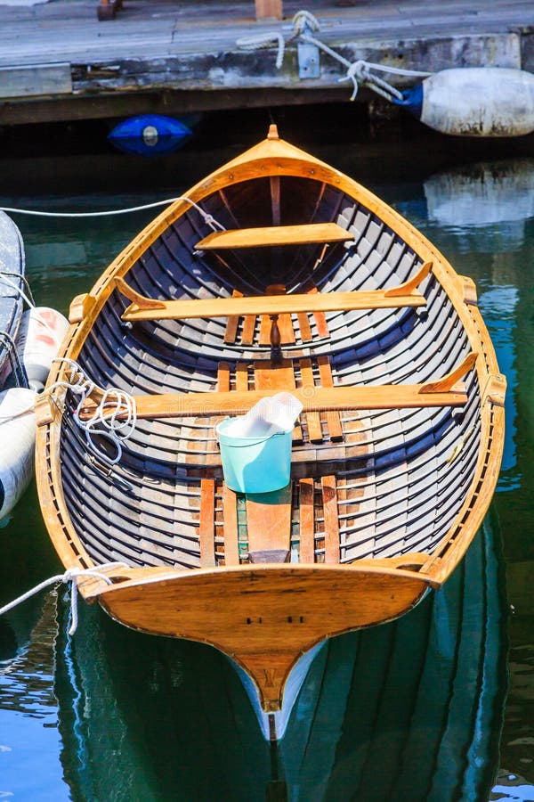 Blue Bucket in Wood Boat stock photo. Image of house - 98984218