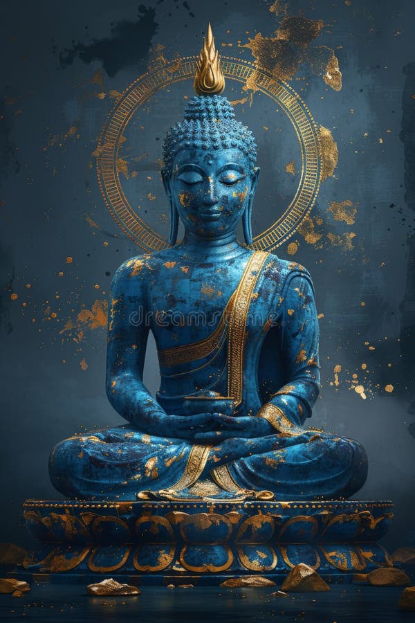 Blue Buddha Statue on Table Stock Illustration - Illustration of buddha ...