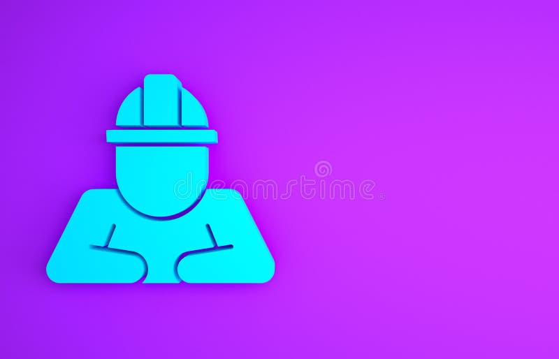 Blue Builder Icon Isolated on Purple Background. Construction Worker ...
