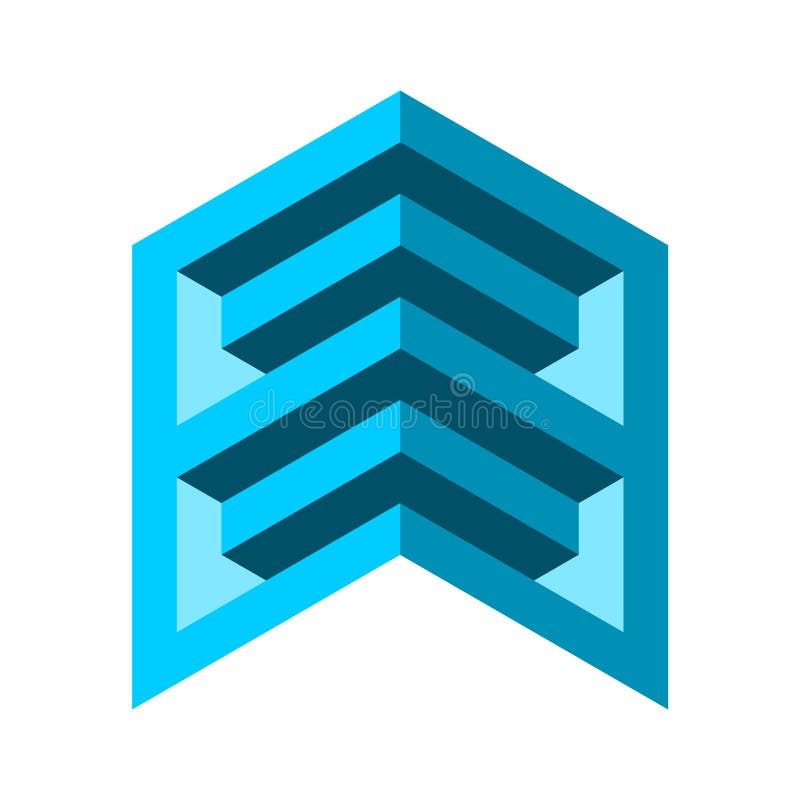 Blue Building Arrow Logo Design Template. Isometric Skyscraper Block ...