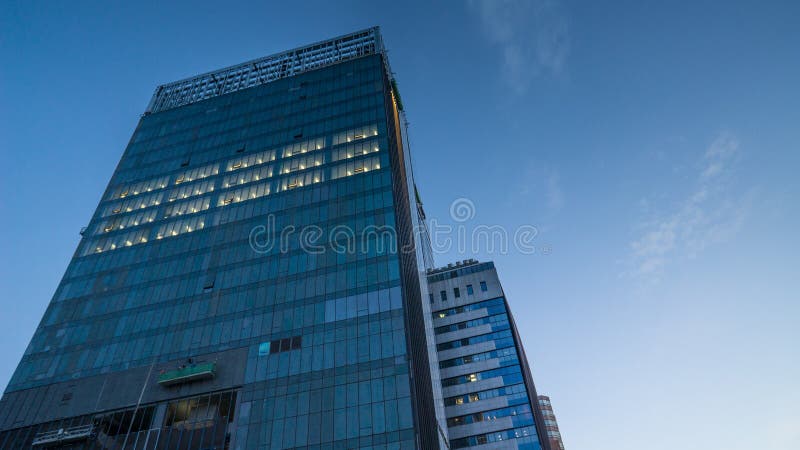 Blue Building with Blue Sky in Bangkok Stock Photo - Image of steel ...