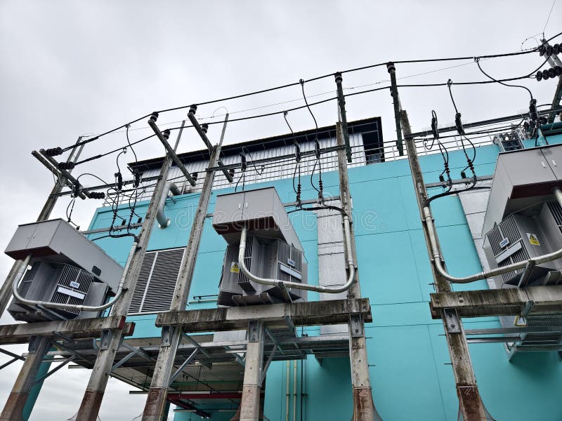 The Blue Building is Covered in Various Electrical Equipment Stock ...