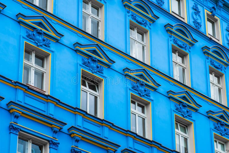 Blue Building Facade , Restored Facade in Berlin Stock Image - Image of ...