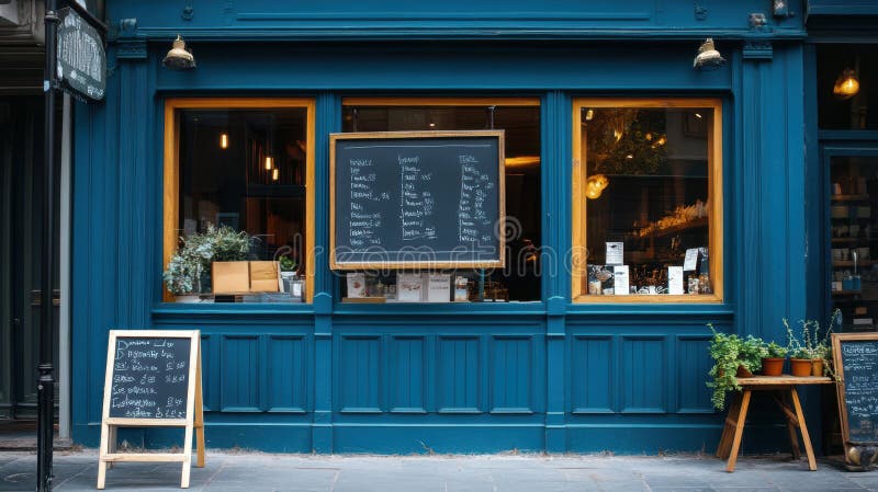 A Blue Building with a Menu Board and a Sign Stock Illustration ...