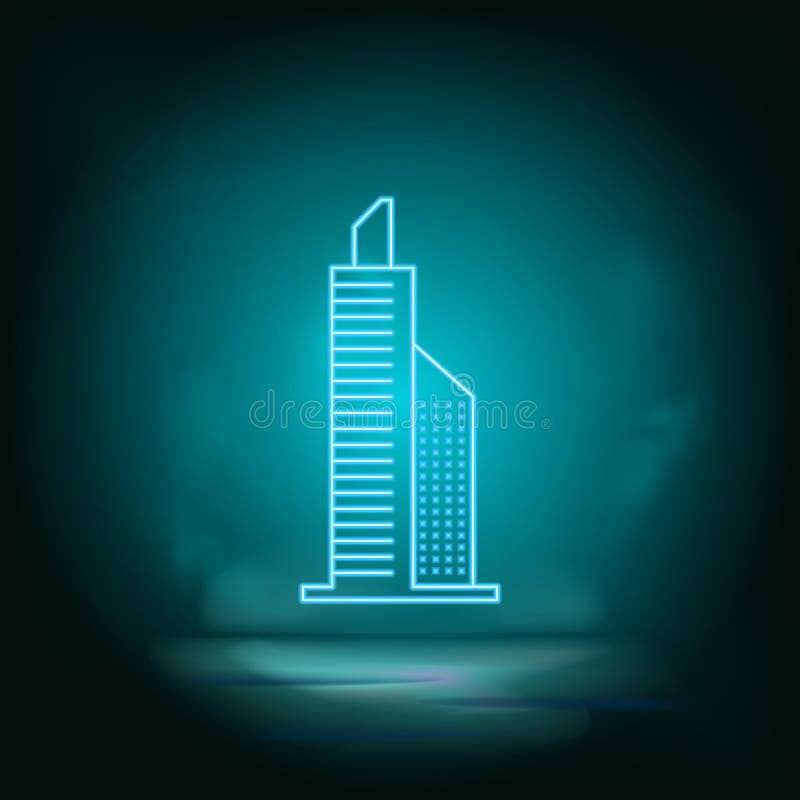 Blue Building Neon. Blue Neon, Building Vector Icon. Vector Background ...