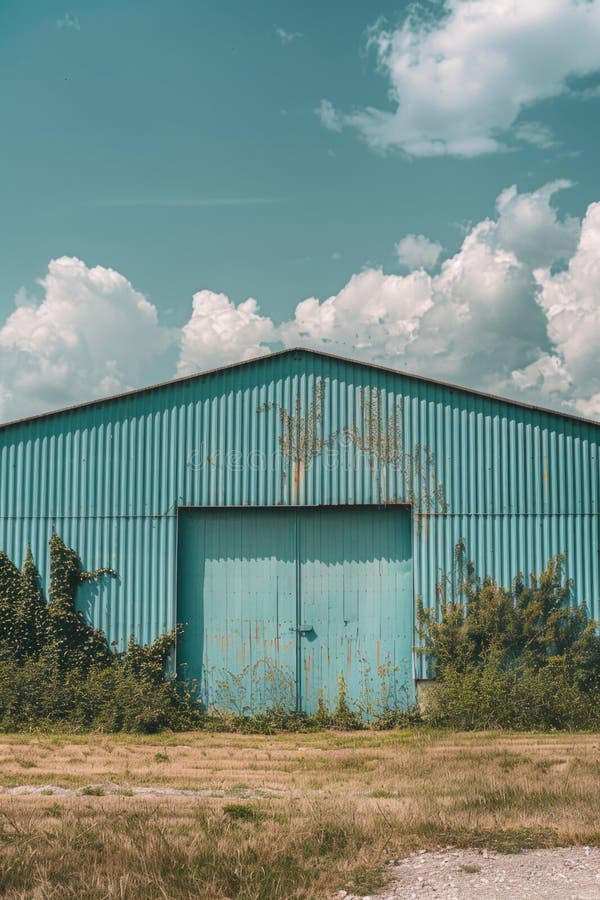 A Blue Building Stands Out Against a Bright Blue Sky Stock Image ...