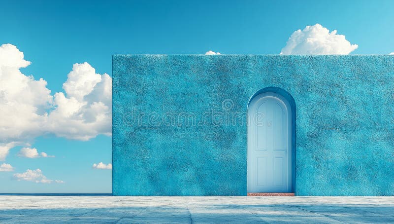 A Blue Building with a White Door and a Blue Arch Stock Photo - Image ...