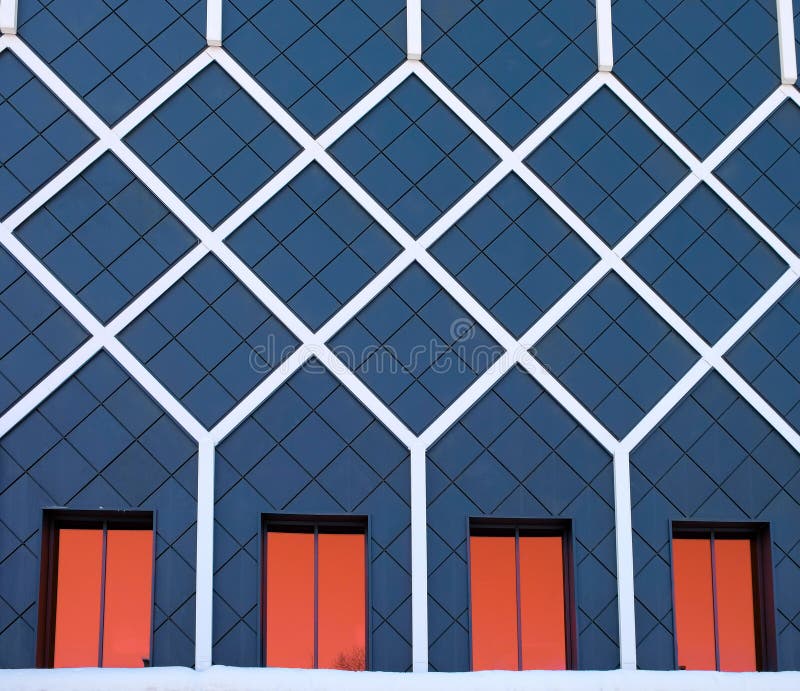 Blue Building with White Stripes and Windows. Stock Photo - Image of ...